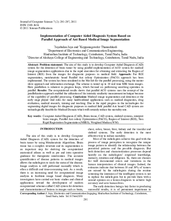(PDF) Implementation of Computer Aided Diagnosis System Based on Parallel Approach of Ant Based ...