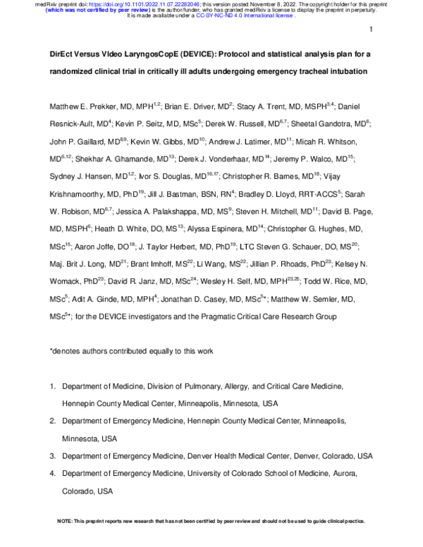 (PDF) DirEct Versus VIdeo LaryngosCopE (DEVICE): Protocol and ...
