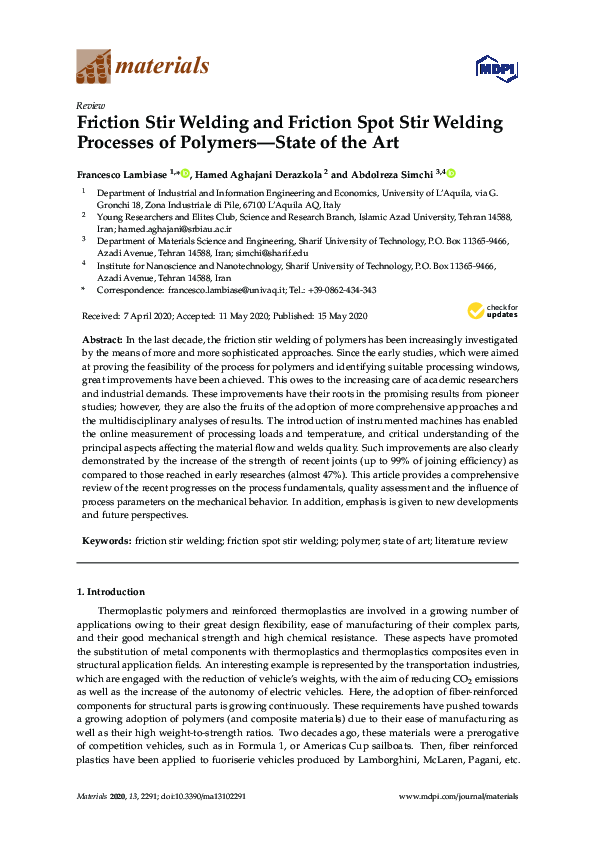 (PDF) Friction Stir Welding and Friction Spot Stir Welding Processes of ...