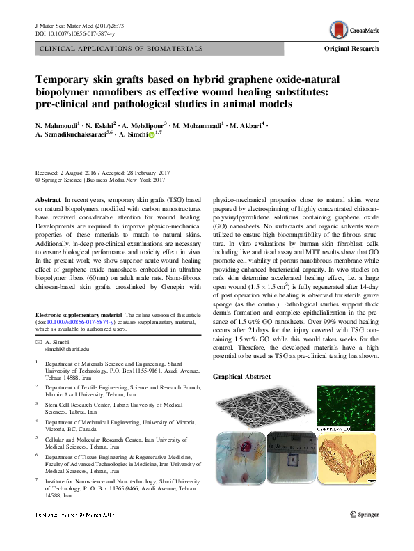 (PDF) Temporary skin grafts based on hybrid graphene oxide-natural biopolymer nanofibers as ...