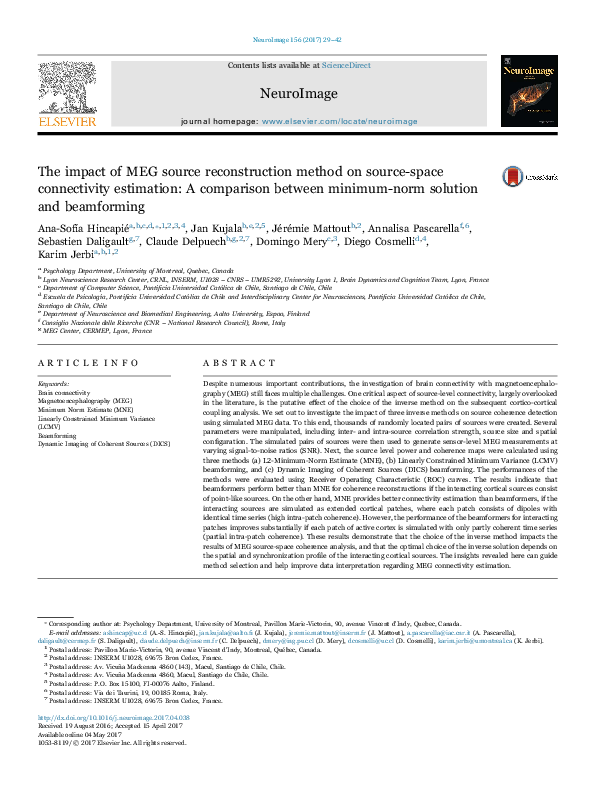 Pdf The Impact Of Meg Source Reconstruction Method On Source Space Connectivity Estimation A