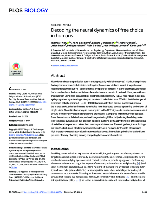 (PDF) Decoding the neural dynamics of free choice in humans