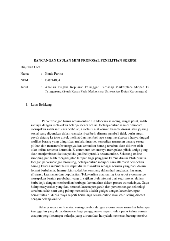 (PDF) RANCANGAN USULAN MINI PROPOSAL PENELITIAN SKRIPSI Diajukan Oleh ...