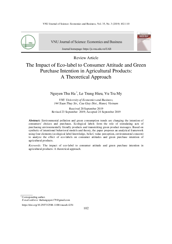 (PDF) The impact of eco-label to consumer attitude and green purchase intention in agricultural ...