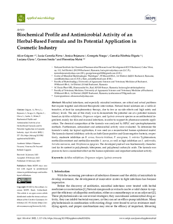 (PDF) Biochemical Profile and Antimicrobial Activity of an Herbal-Based Formula and Its ...
