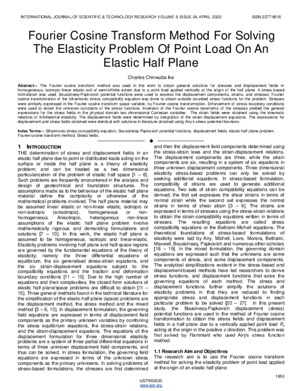 (PDF) Fourier Cosine Transform Method For Solving The Elasticity Problem Of Point Load On An ...