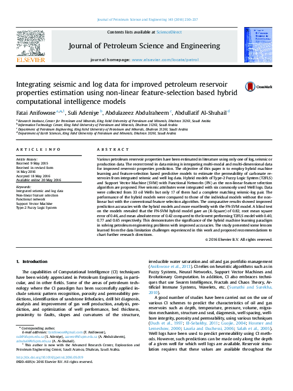 (PDF) Integrating seismic and log data for improved petroleum reservoir properties estimation ...