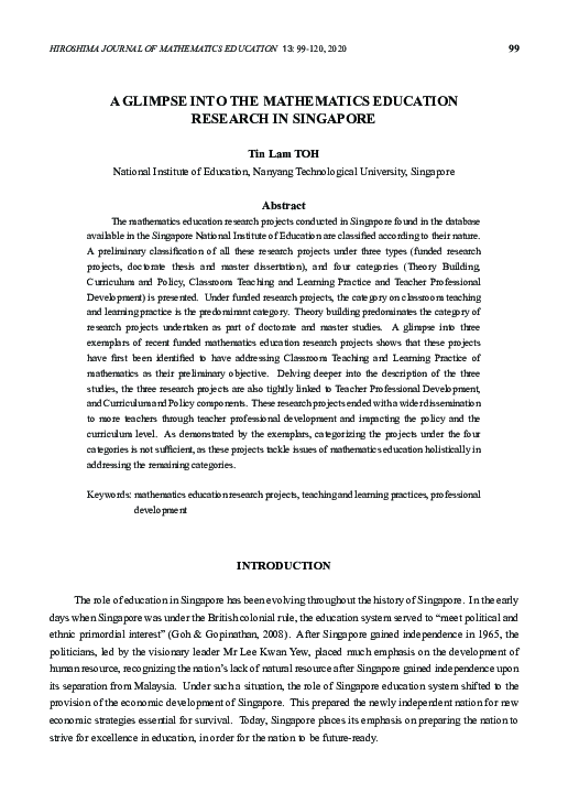 (PDF) A Glimpse Into the Mathematics Education Research in Singapore