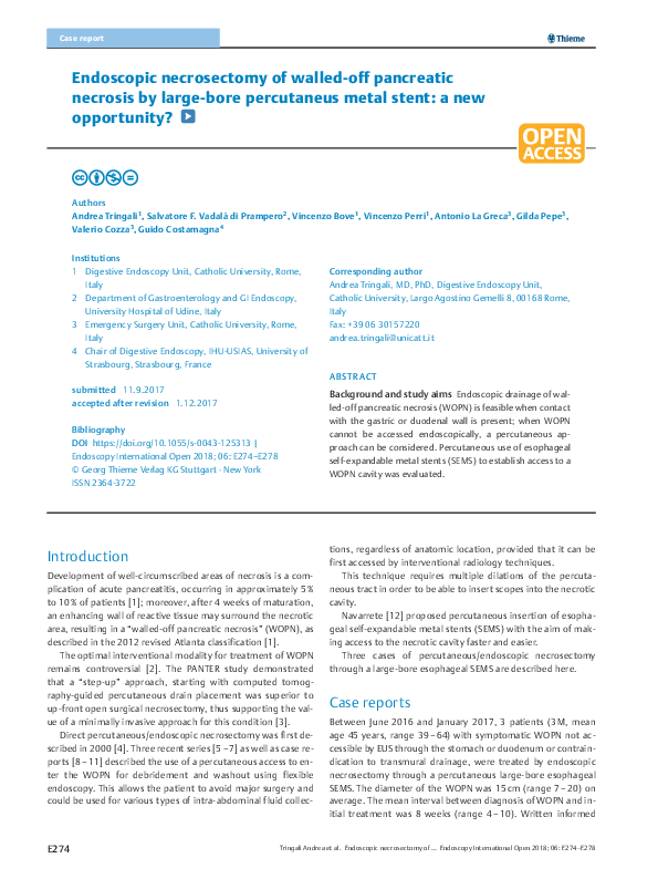 (PDF) Endoscopic necrosectomy of walled-off pancreatic necrosis using a ...