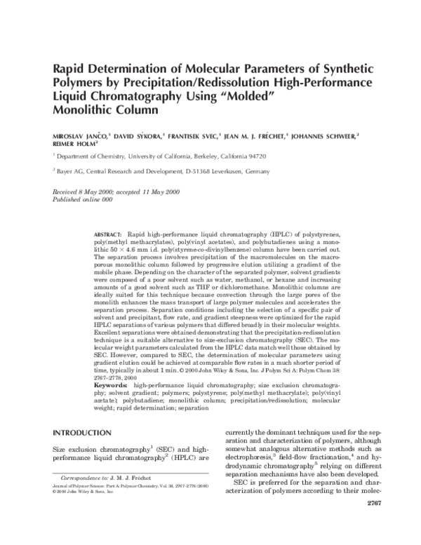 (PDF) Rapid determination of molecular parameters of synthetic polymers ...
