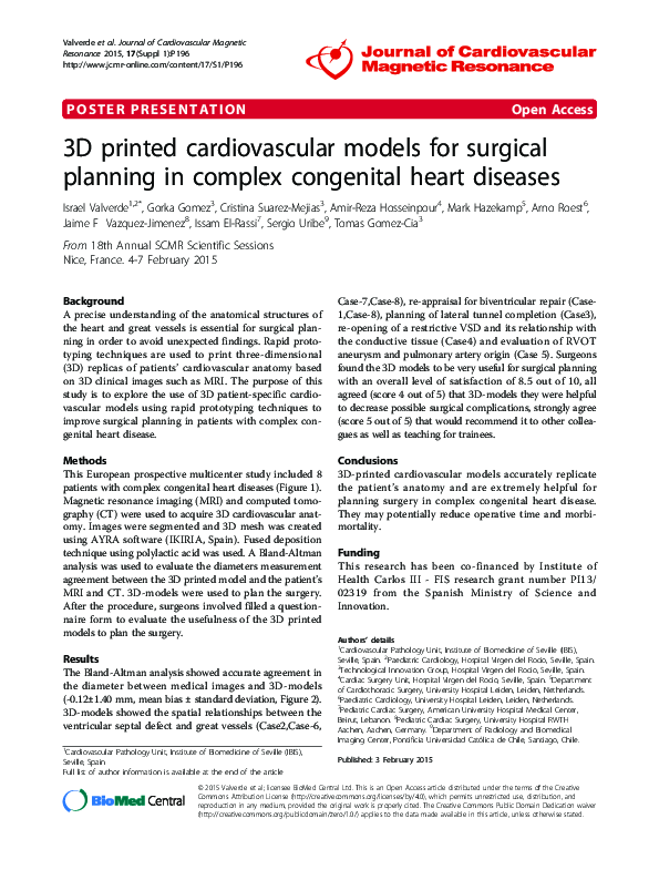 (PDF) 3D printed cardiovascular models for surgical planning in complex ...