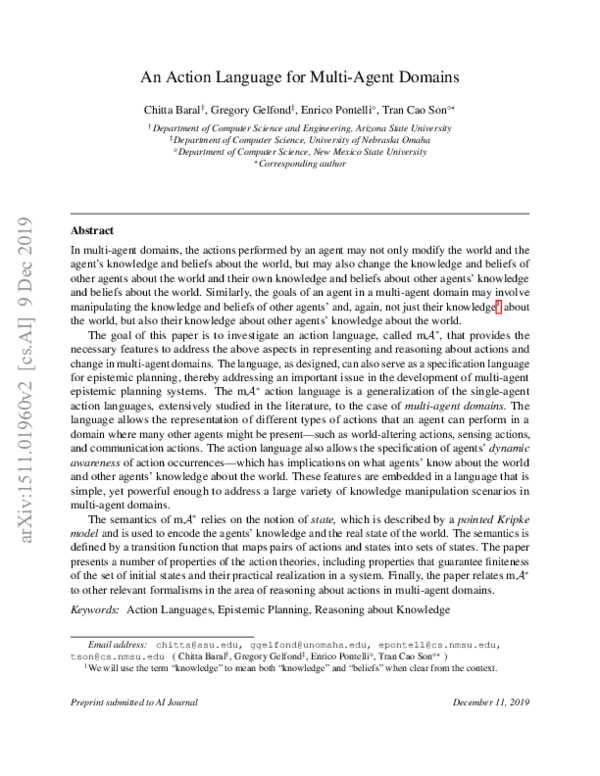 (PDF) An action language for multi-agent domains