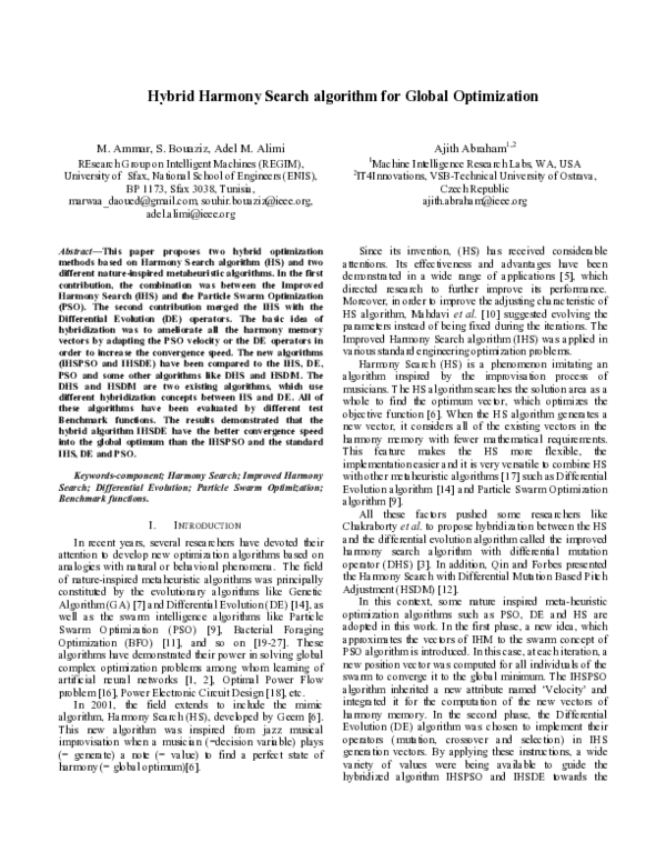 (PDF) Hybrid harmony search algorithm for global optimization