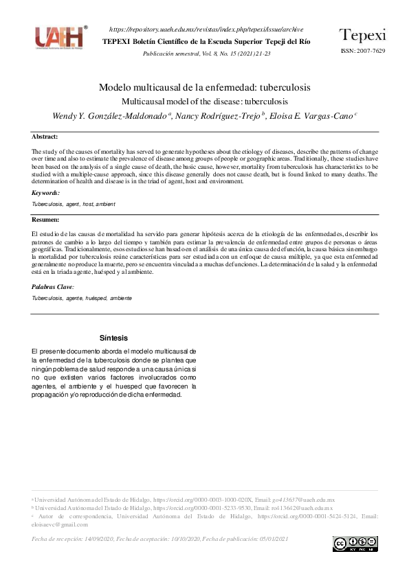 (PDF) Modelo multicausal de la enfermedad: tuberculosis