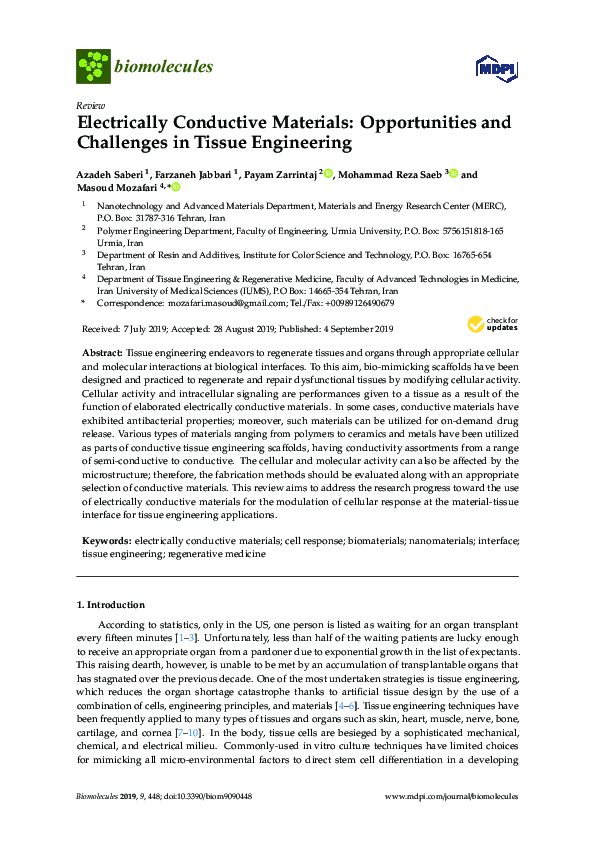 (PDF) Electrically Conductive Materials: Opportunities and Challenges in Tissue Engineering