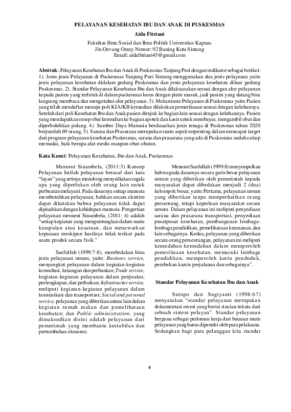 Pdf Pelayanan Kesehatan Ibu Dan Anak Di Puskesmas