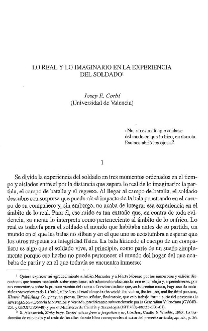 (PDF) Lo real y lo imaginario en la experiencia del soldado