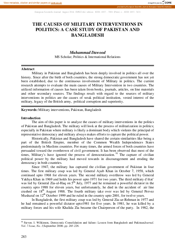 (PDF) THE CAUSES OF MILITARY INTERVENTIONS IN POLITICS: A CASE STUDY OF ...