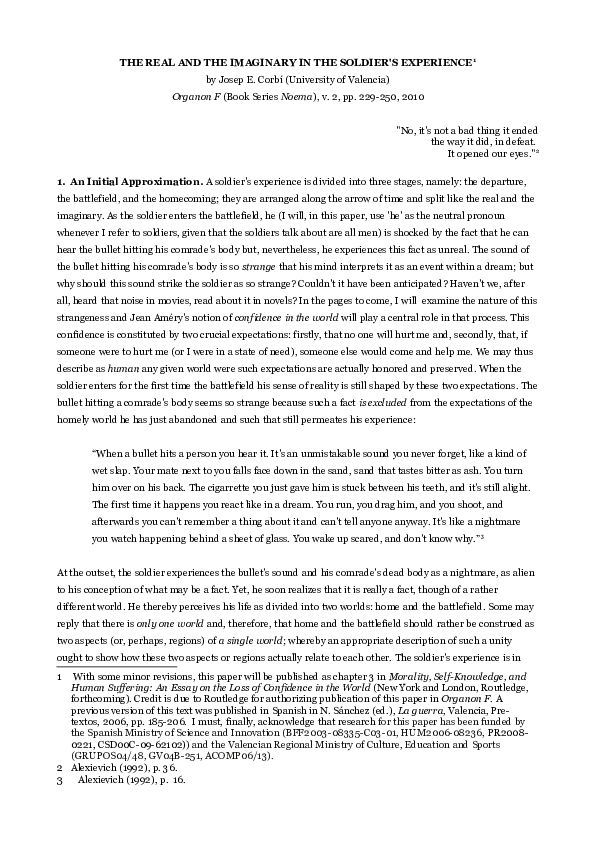 (PDF) The Real and the Imaginary in the Soldier’s Experience