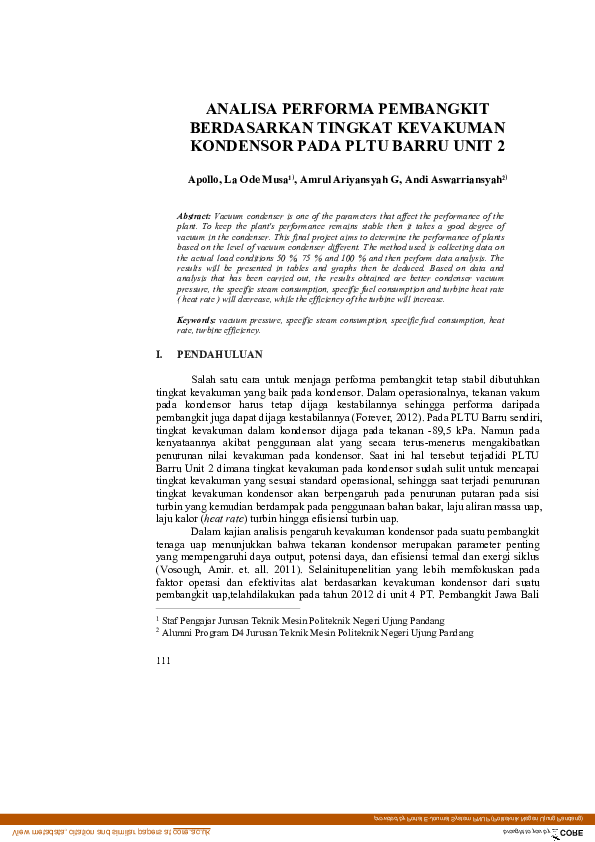 (PDF) Analisa Performa Pembangkit Berdasarkan Tingkat Kevakuman ...
