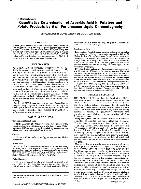 (PDF) Quantitative Determination of Ascorbic Acid in Potatoes and ...