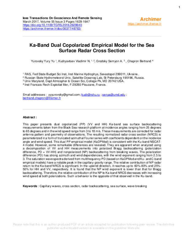 (PDF) Ka-Band Dual Copolarized Empirical Model for the Sea Surface ...