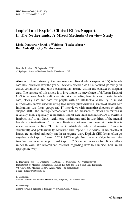 (PDF) Implicit and explicit clinical ethics support in The Netherlands ...