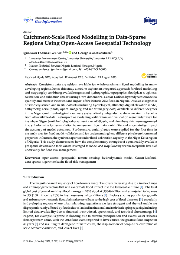 (PDF) Catchment-Scale Flood Modelling in Data-Sparse Regions Using Open-Access Geospatial Technology