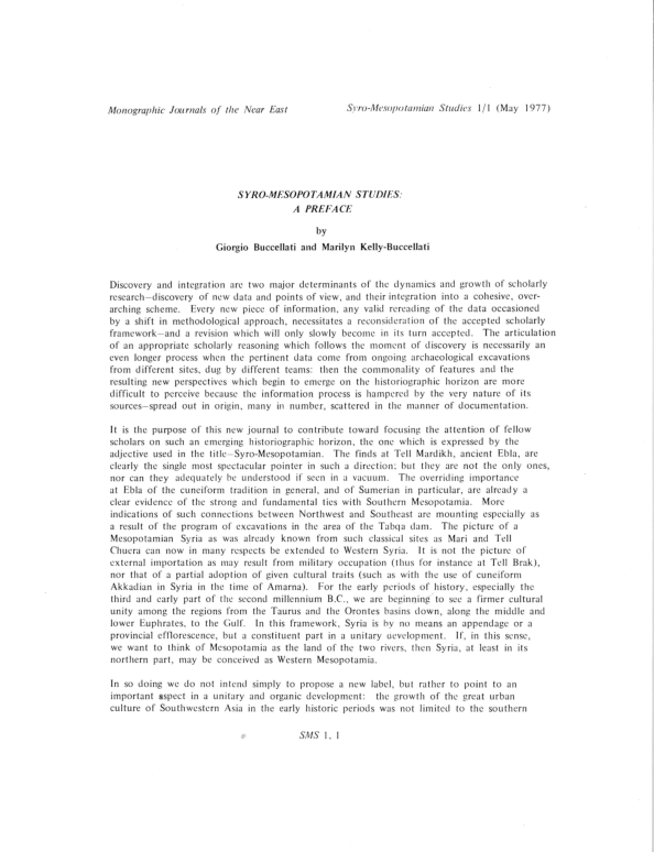 (PDF) Syro-Mesopotamian Studies: A Preface