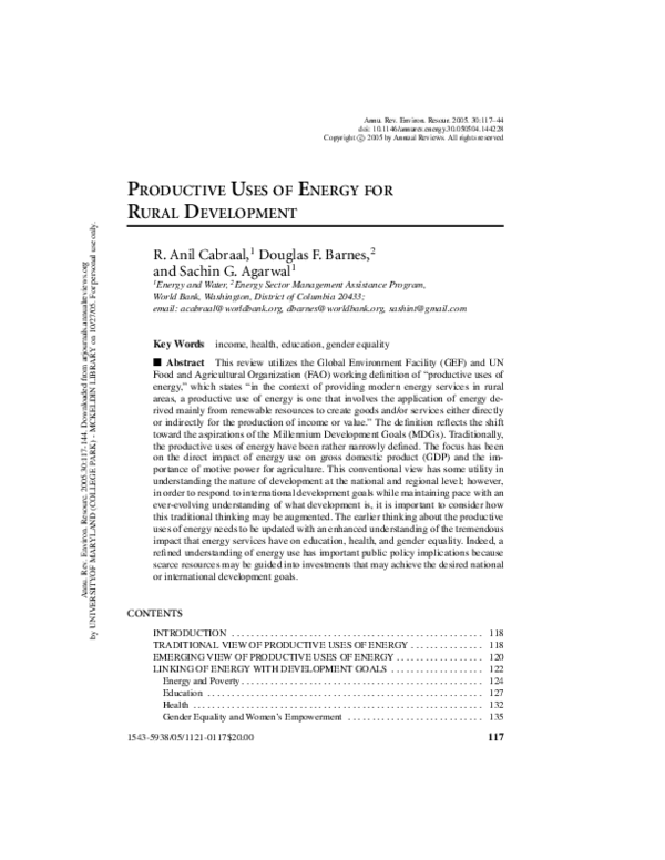 (PDF) Productive Uses of Energy for Rural Development