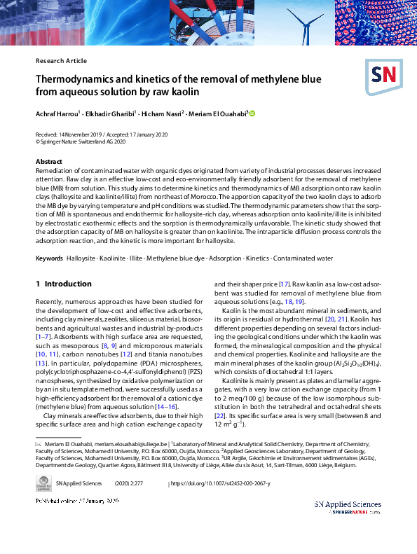 (PDF) Thermodynamics and kinetics of the removal of methylene blue from ...