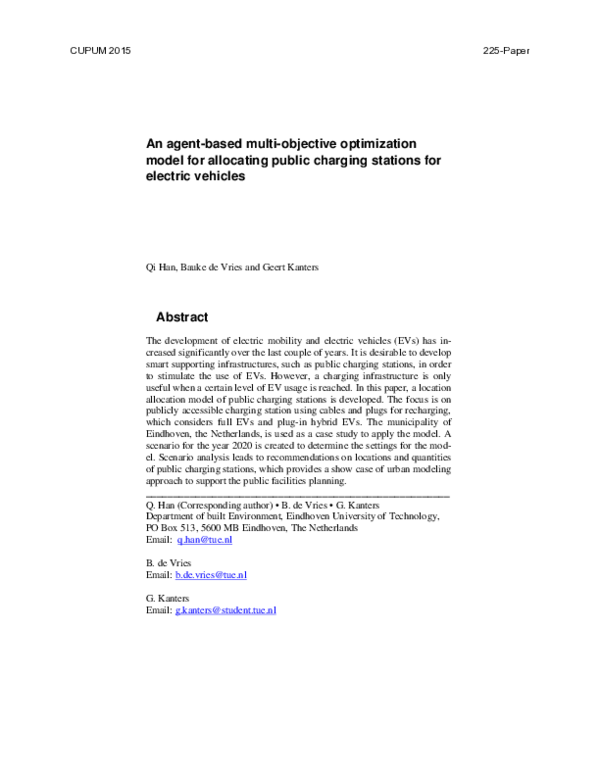 Pdf Gis Based Multi Objective Particle Swarm Optimization Of Charging