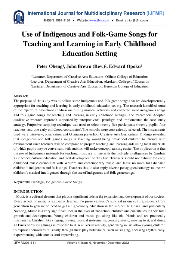 (PDF) Use of Indigenous and Folk-Game Songs for Teaching and Learning ...