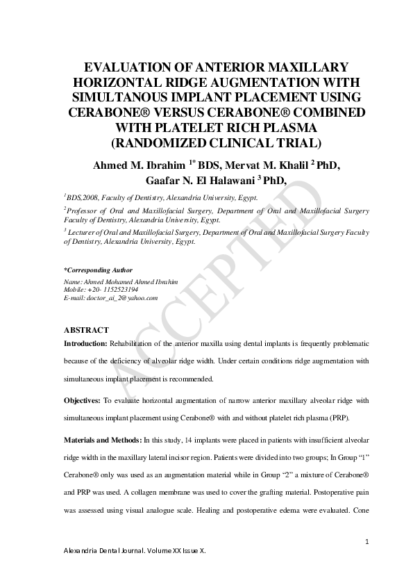 (PDF) Evaluation of Anterior Maxillary Horizontal Ridge Augmentation ...