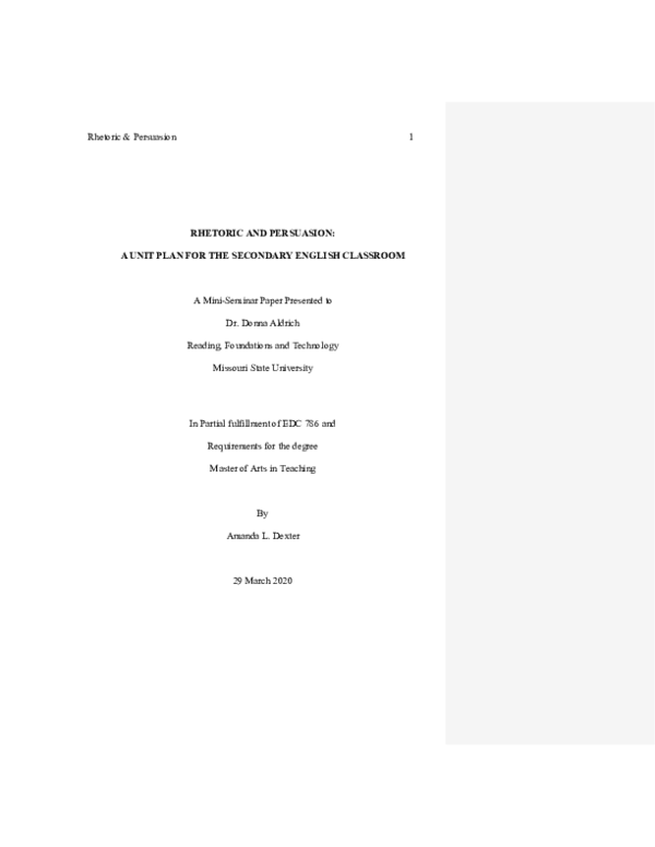 (PDF) Rhetoric and Persuasion: A Unit Plan for the Secondary English ...
