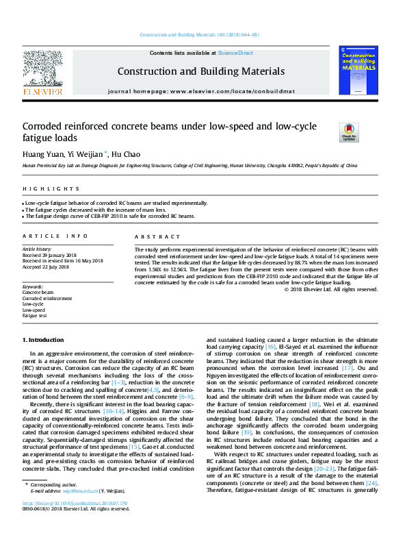 Pdf Corroded Reinforced Concrete Beams Under Low Speed And Low Cycle Fatigue Loads