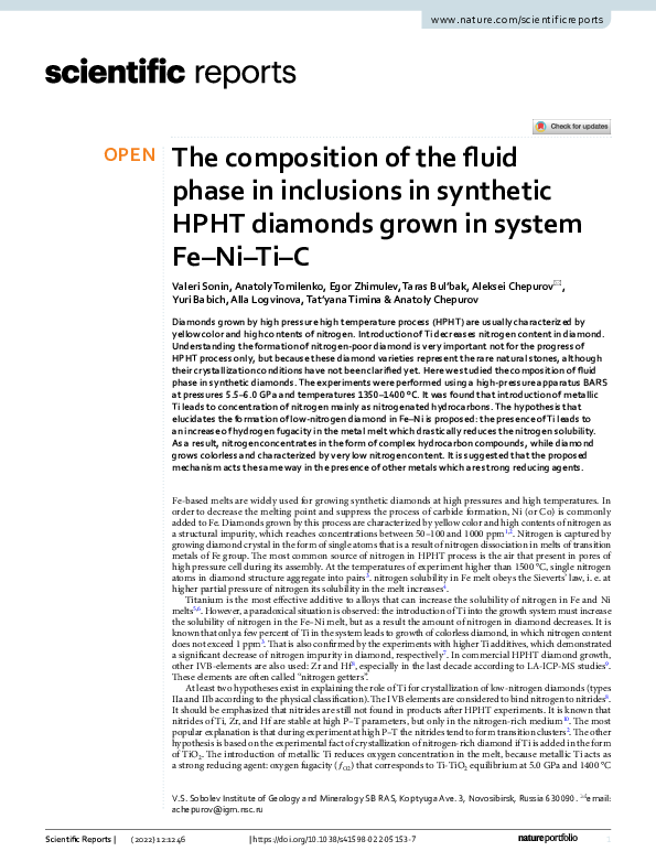 (PDF) The composition of the fluid phase in inclusions in synthetic ...