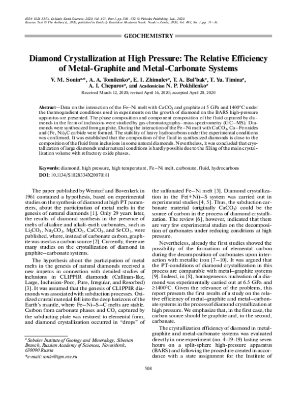 (PDF) Diamond Crystallization at High Pressure: The Relative Efficiency ...