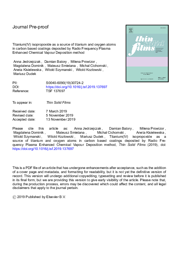 (PDF) Titanium(IV) isopropoxide as a source of titanium and oxygen ...