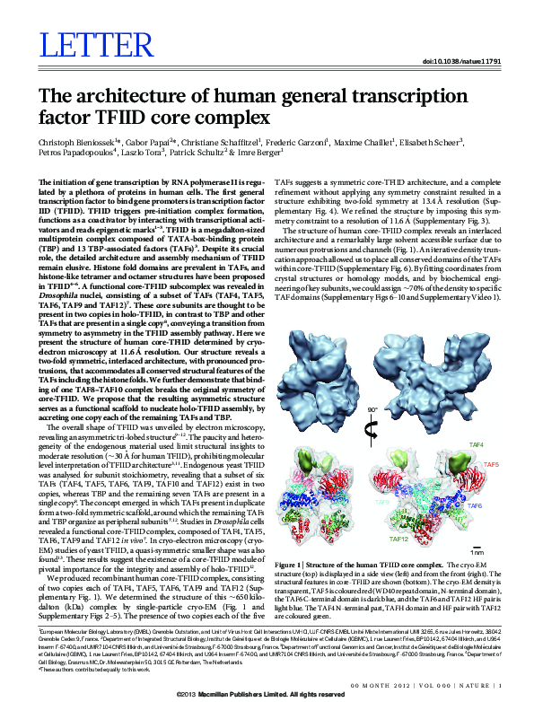 (PDF) The architecture of human general transcription factor TFIID core ...