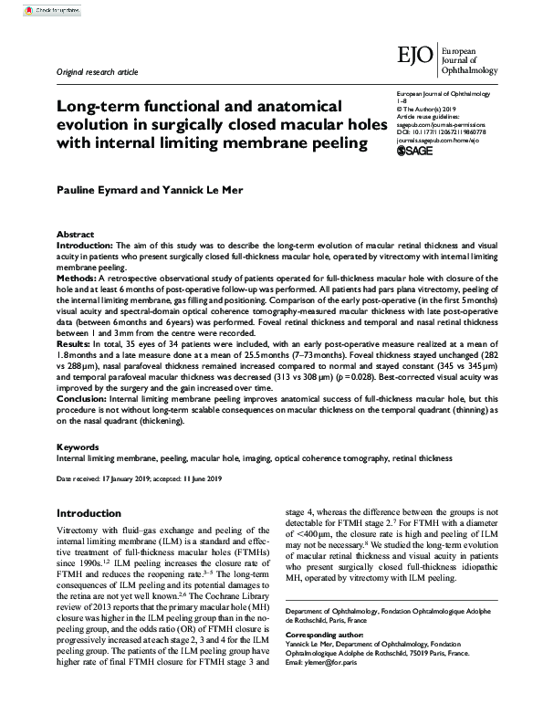 (PDF) Long-term functional and anatomical evolution in surgically closed macular holes with ...