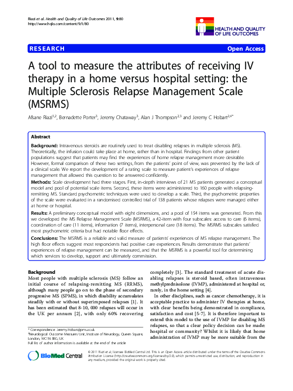 (PDF) A tool to measure the attributes of receiving IV therapy in a ...