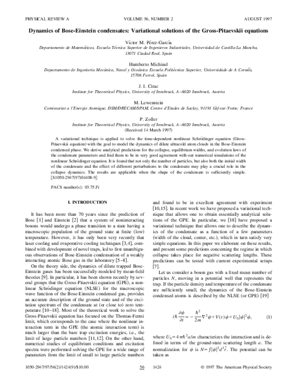 Pdf Dynamics Of Bose Einstein Condensates Variational Solutions Of The Gross Pitaevskii Equations
