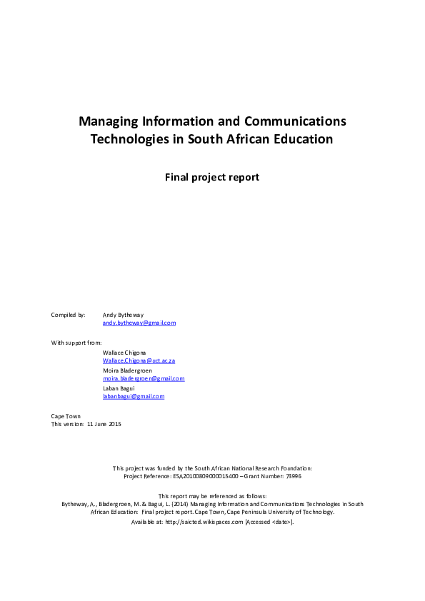 (PDF) Managing information and communications technologies in South African education: final ...