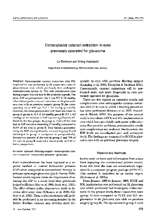 (PDF) Extracapsular cataract extraction in eyes previously operated for ...