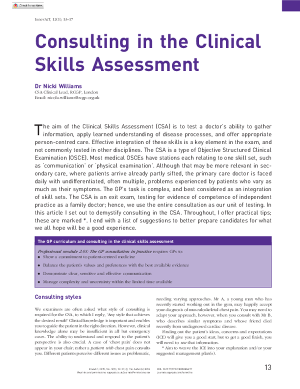 (PDF) Consulting in the Clinical Skills Assessment