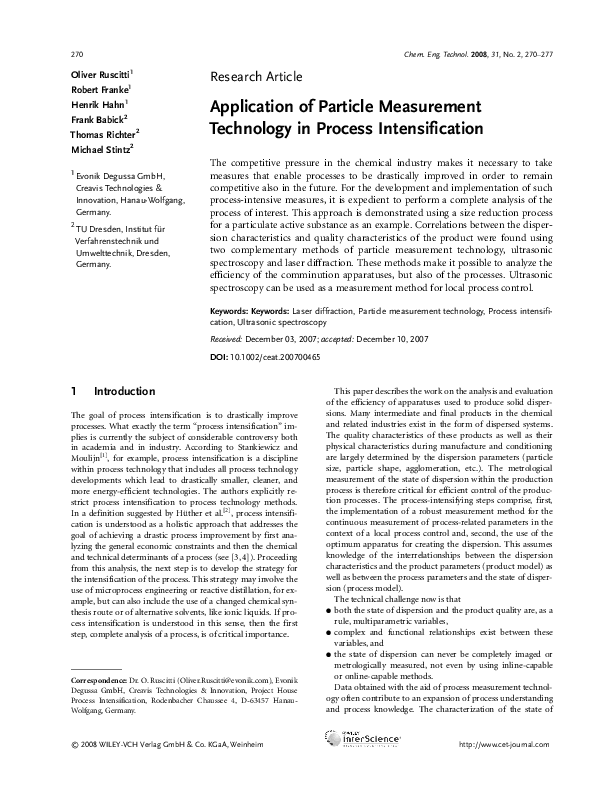 (PDF) Application of Particle Measurement Technology in Process ...