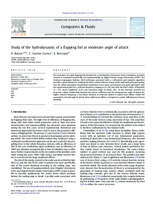 (PDF) Study of the hydrodynamic of a flapping foil at moderate angle of ...