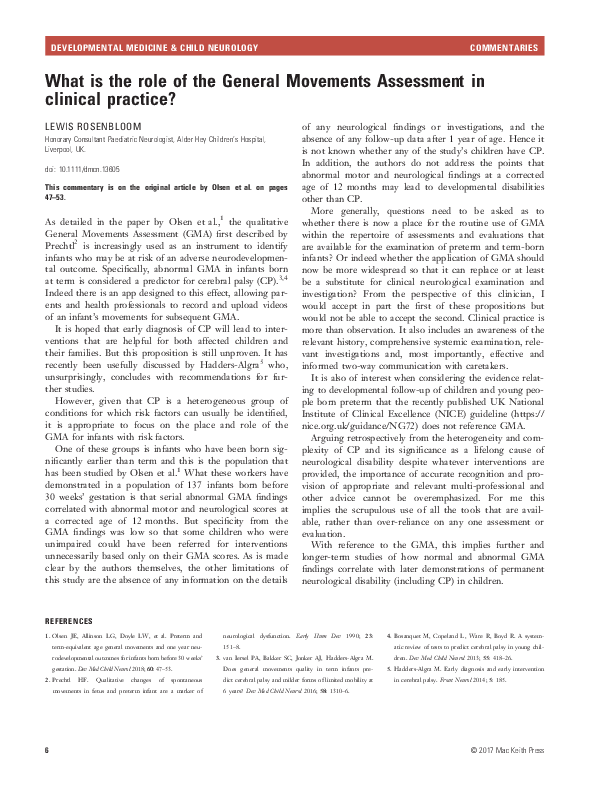 (PDF) What is the role of the General Movements Assessment in clinical ...