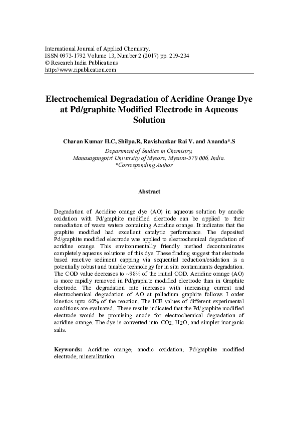 (PDF) Electrochemical Degradation of Acridine Orange Dye at Pd/graphite ...